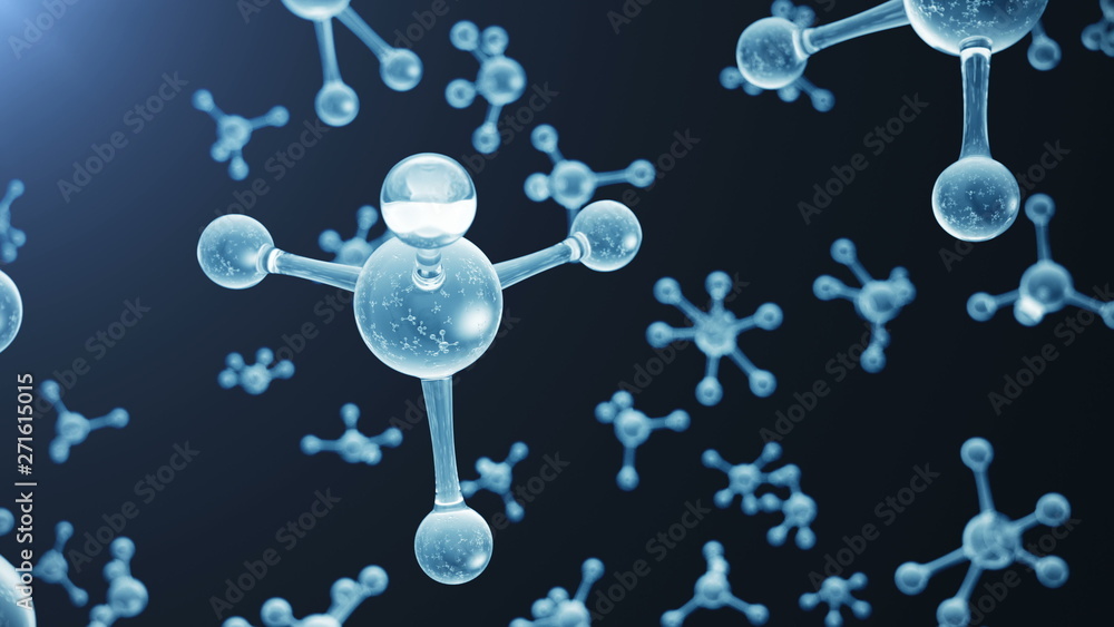 3D rendering molecule structure. Scientific medical background with ...