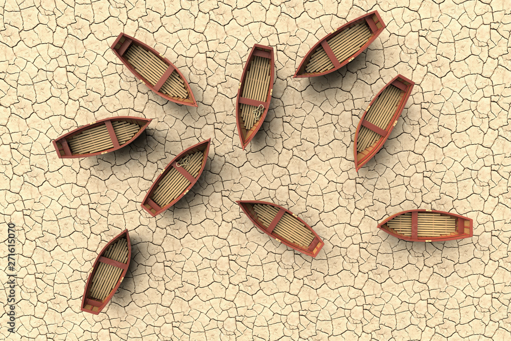 3D rendering of a conceptual representation of a drought with an aerial ...