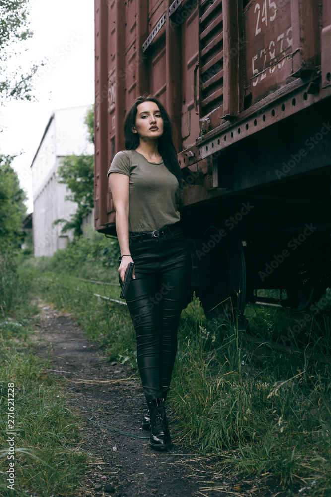 Powerful Woman Holding Gun Action Movie Style. Train adventure ...
