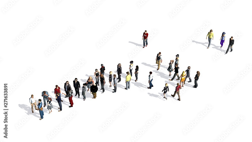 group of people with shadow on the floor - top view - isolated on white ...