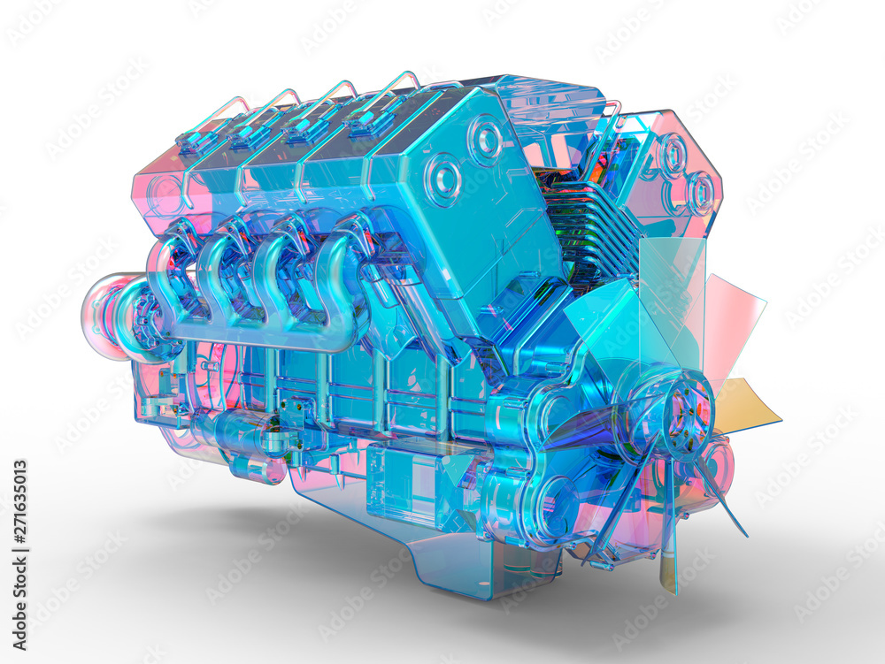 3D rendering - large car engine transparent view Stock Illustration ...
