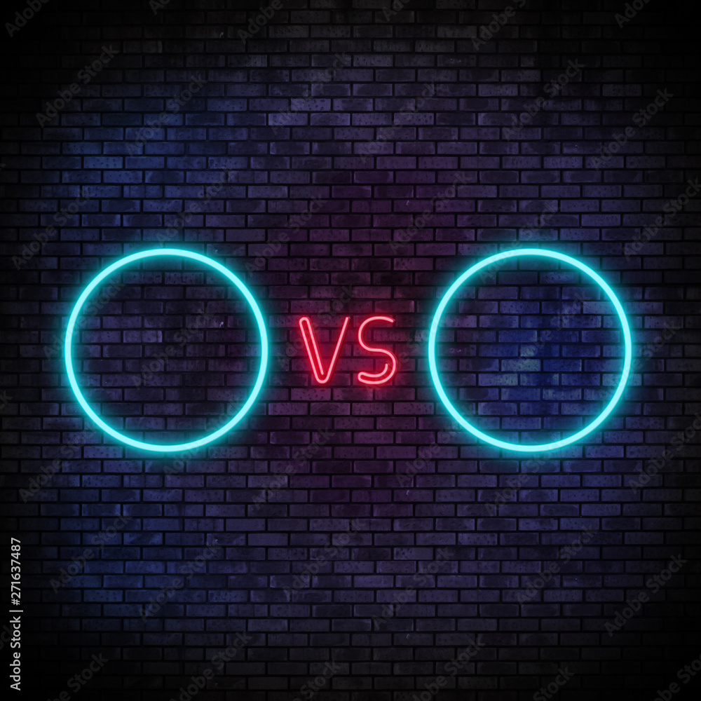 Versus screen in neon style. Blinking futuristic neon VS frames light ...