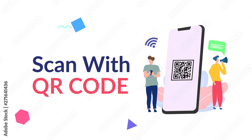 Vektorová grafika „QR code concept illustration of young people ...