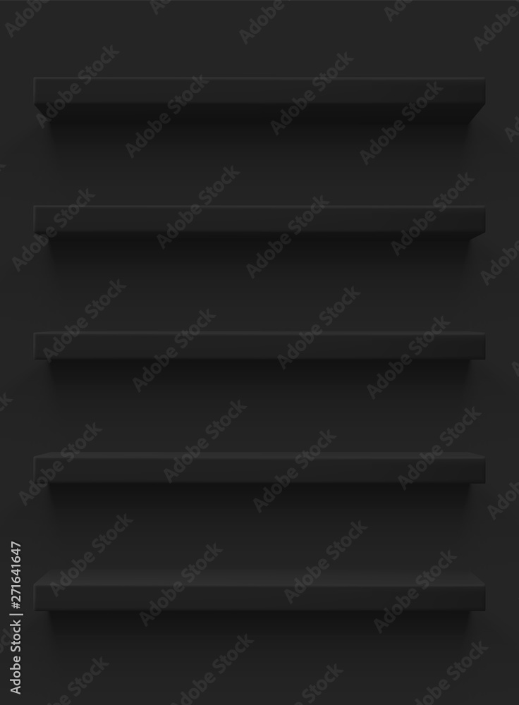 Black 3d shelf on the wall. Wooden horizontal realistic empty shelf ...