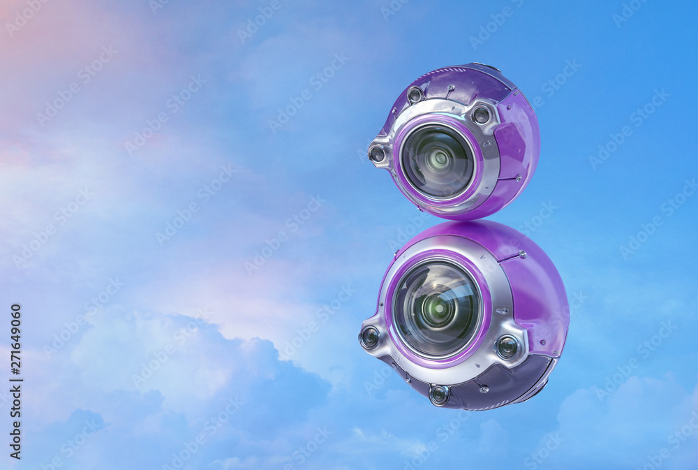 Robot spy bot drones with camera in the form of number 8, flying ...