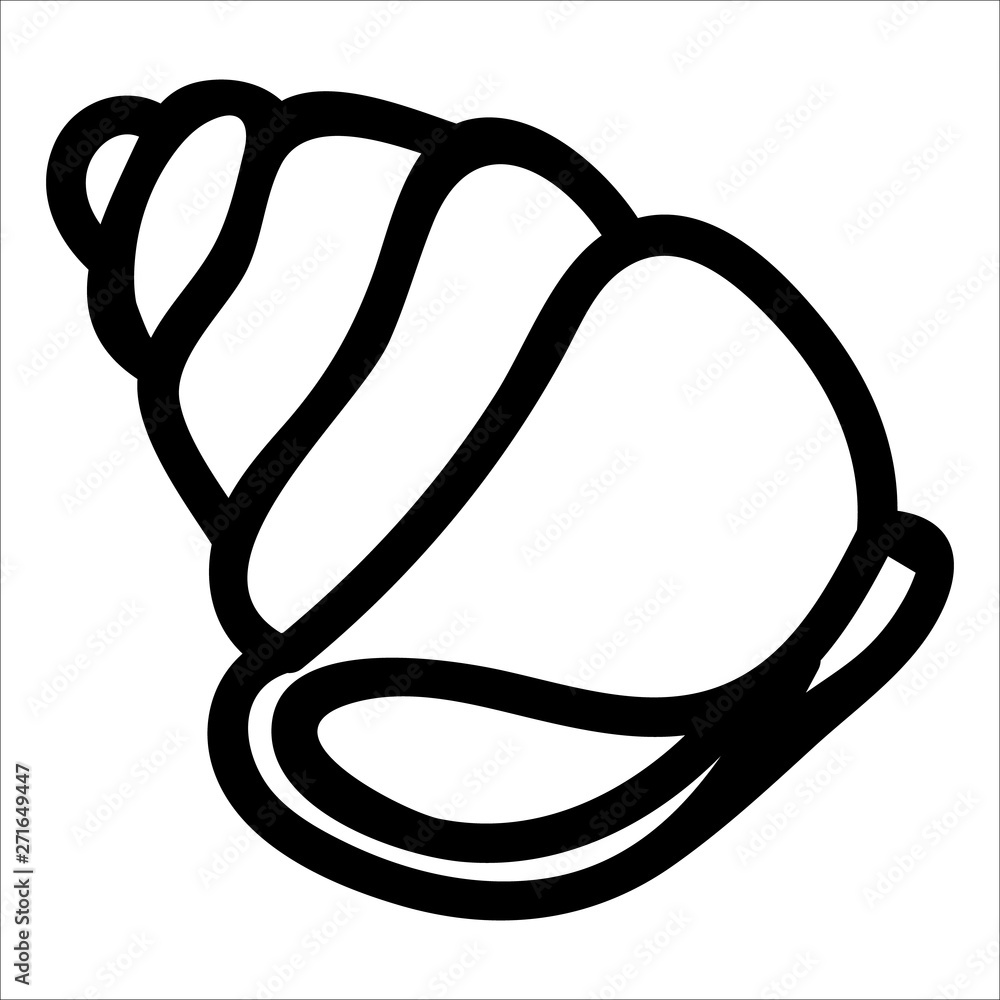 Cute monochrome whelk shell cartoon vector illustration motif set. Hand ...