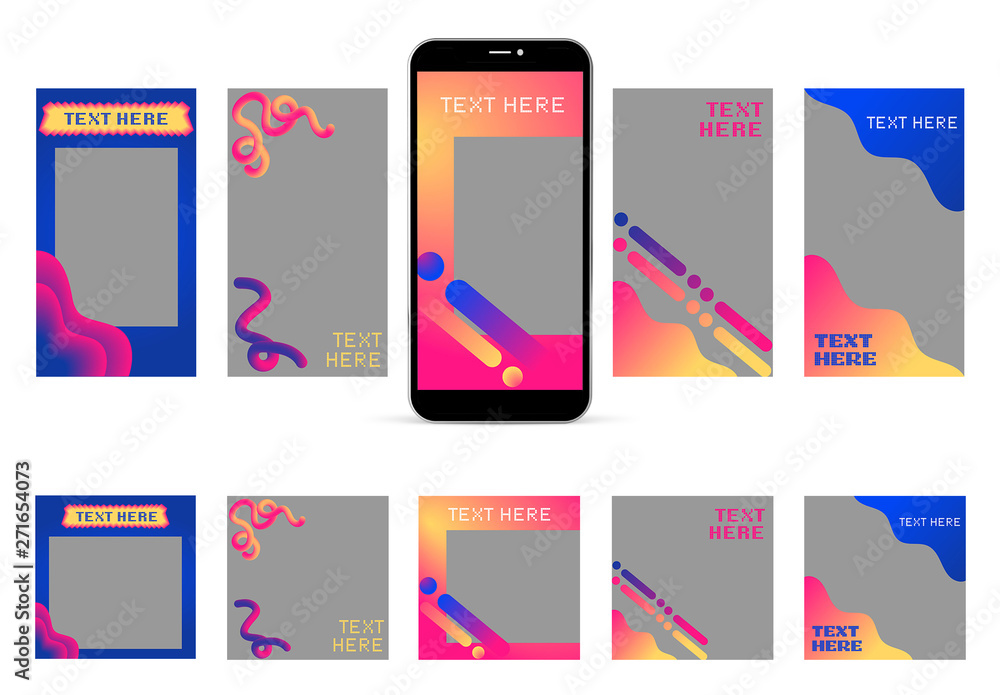 Social Media Post Set with Bright Gradient Elements Stock Template ...