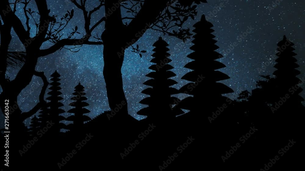 Meru Towers by Night with Stars and Milky Way: Wooden Balinese Hindu ...