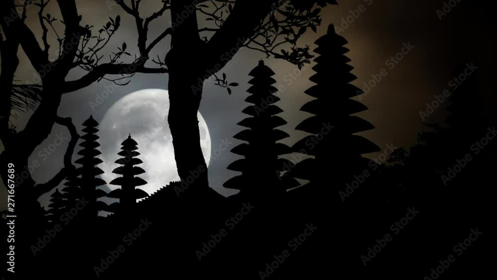 Meru Towers by Night with Full Moon: Wooden Balinese Hindu temple at ...