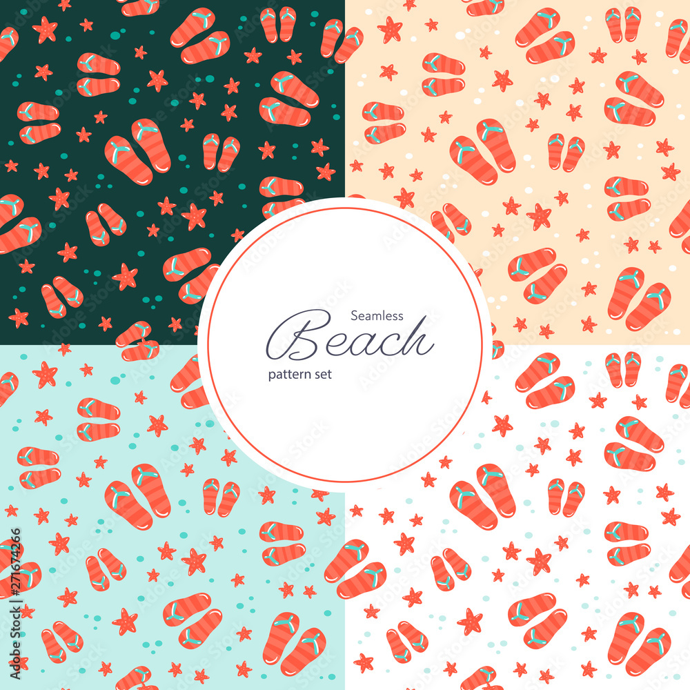 Vector seamless beach pattern set. Collection of 4 repeat tiles consist ...