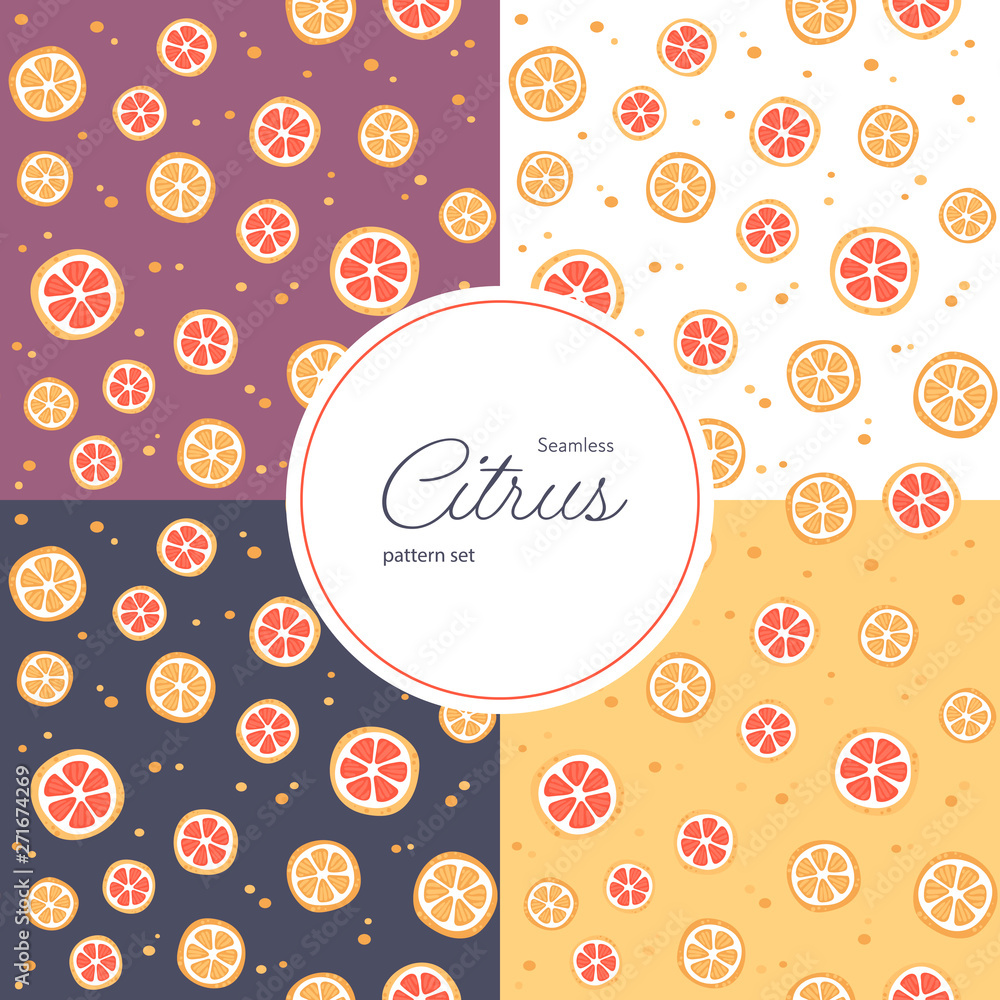 Vector seamless citrus pattern set. Collection of 4 repeat tiles ...