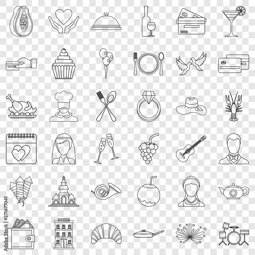 Present icons set. Outline style of 36 present vector icons for web for ...
