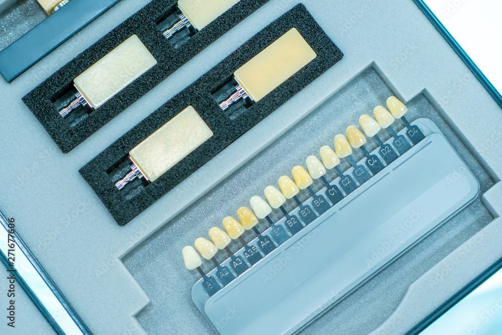 Production of dental veneers. Color scale for the selection of shades ...