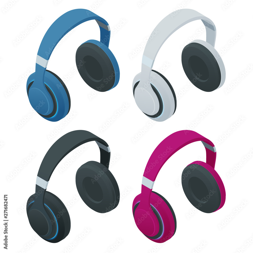 Isometric headphones isolated on a white background. Headphones music ...