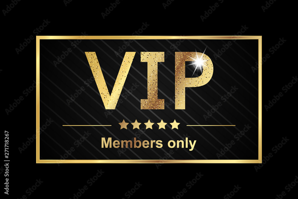Vip Members Only Sticker - Golden Vector Illustration Banner Over Black ...