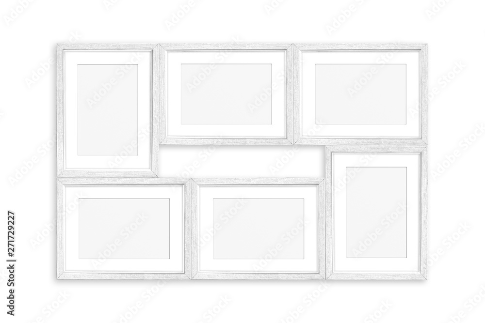 Frames collage, six white painted realistic frameworks set isolated on ...