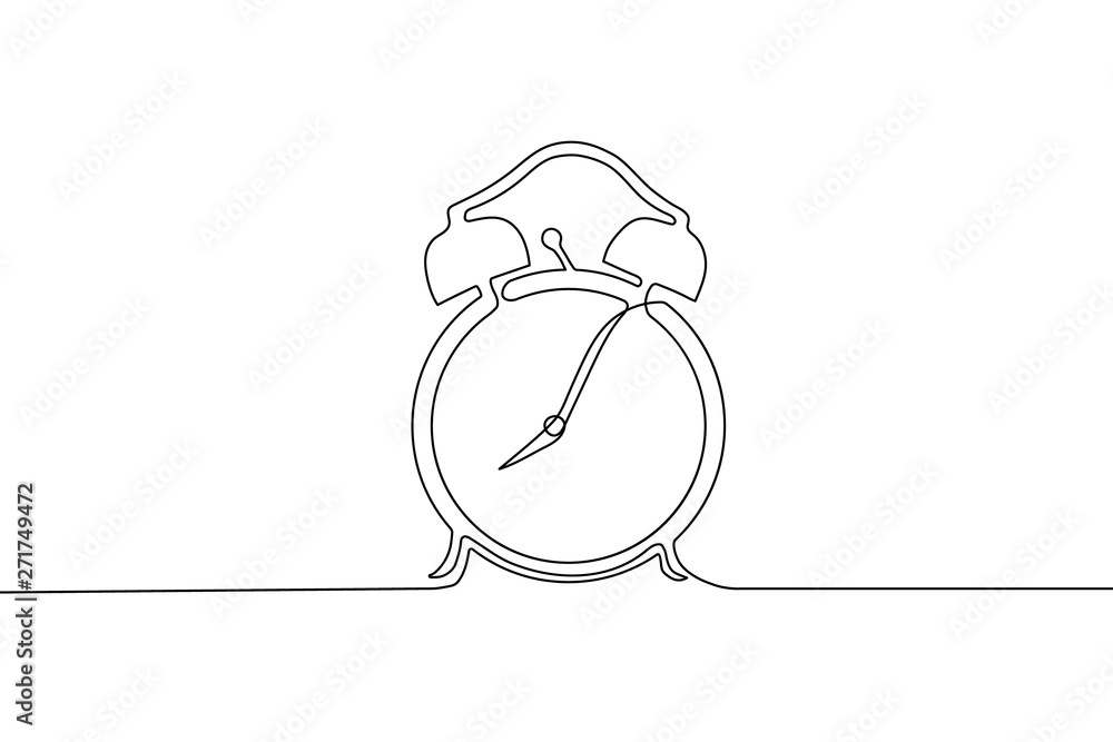 Single circle vintage alarm clock with arrows and balls drawn in ...