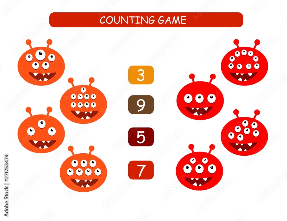 Count and match - worksheet for kids. Educational and mathematical game ...