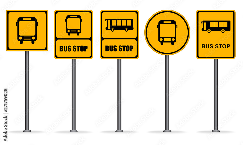 Set of yellow bus stop signs vector ESP10 Stock Vector | Adobe Stock