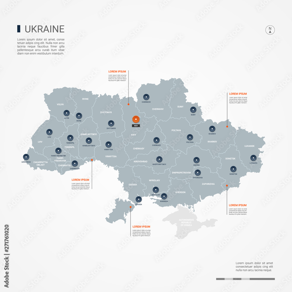 Ukraine map with borders, cities, capital and administrative divisions ...