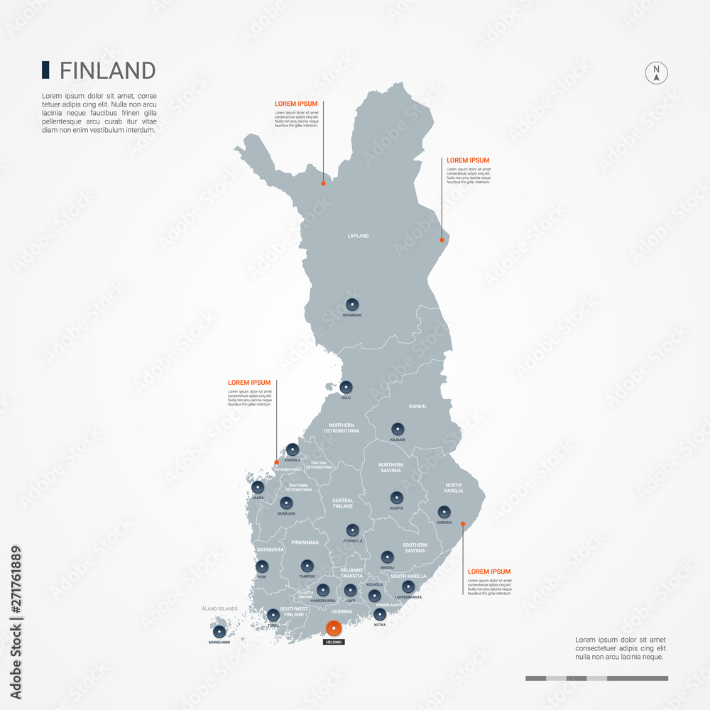 Finland map with borders, cities, capital and administrative divisions ...
