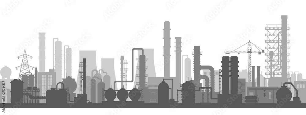 Stock vector background of an industrial zone with chemical factories ...