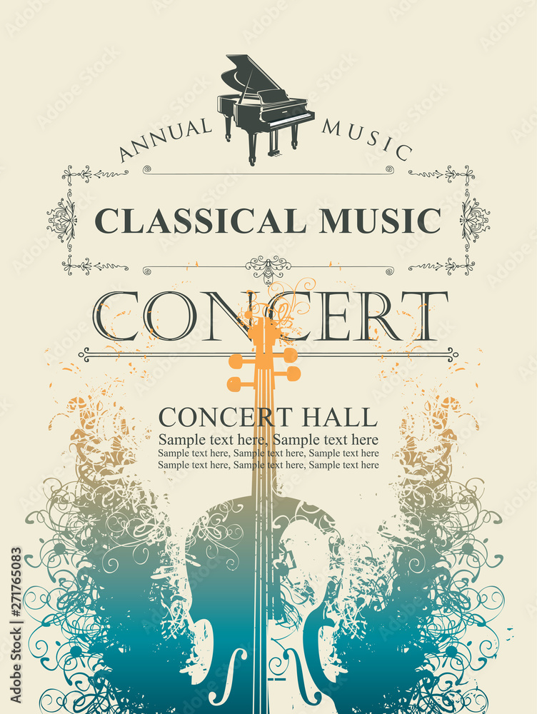 Vector poster for the annual concert of classical music with violin and ...