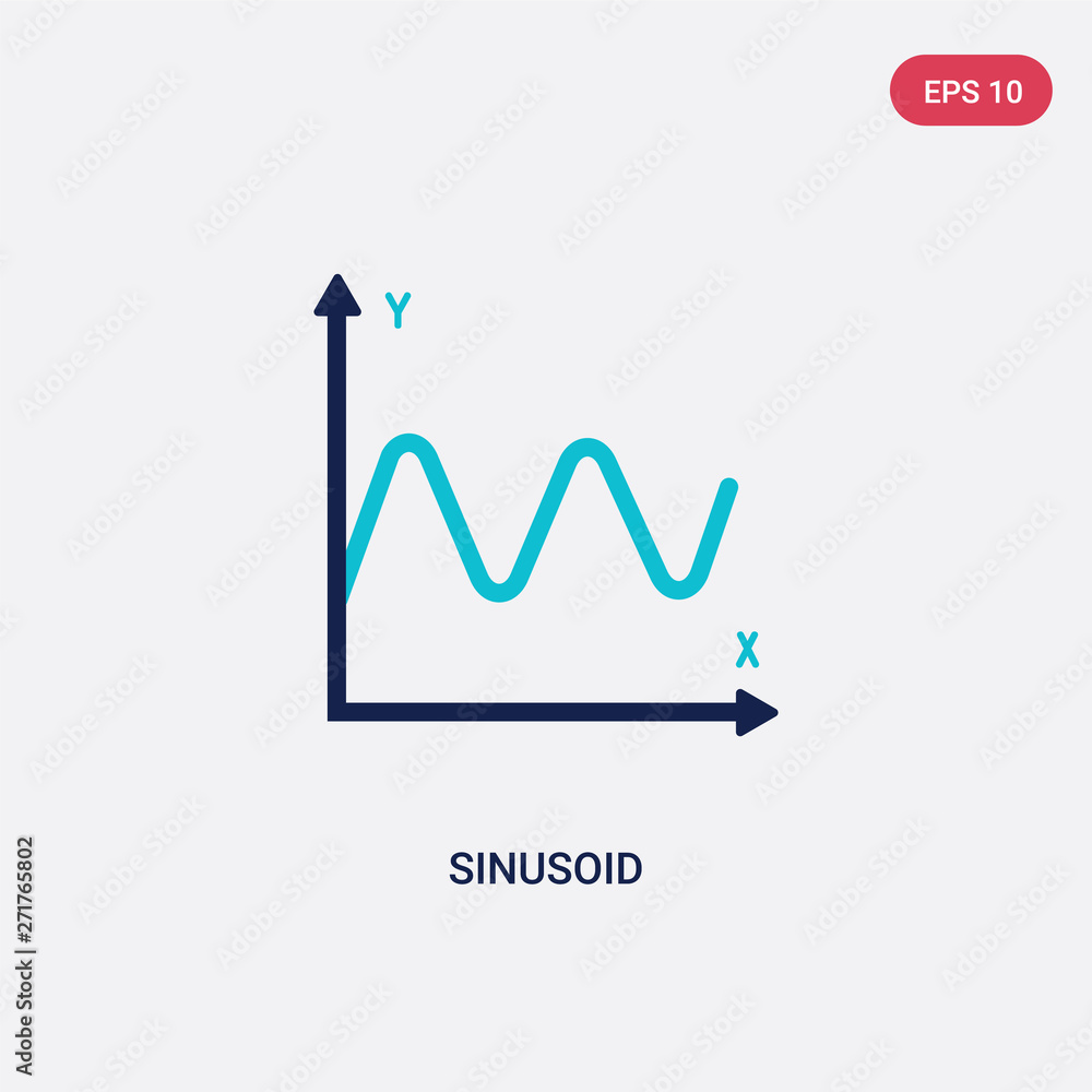 two color sinusoid vector icon from education concept. isolated blue ...