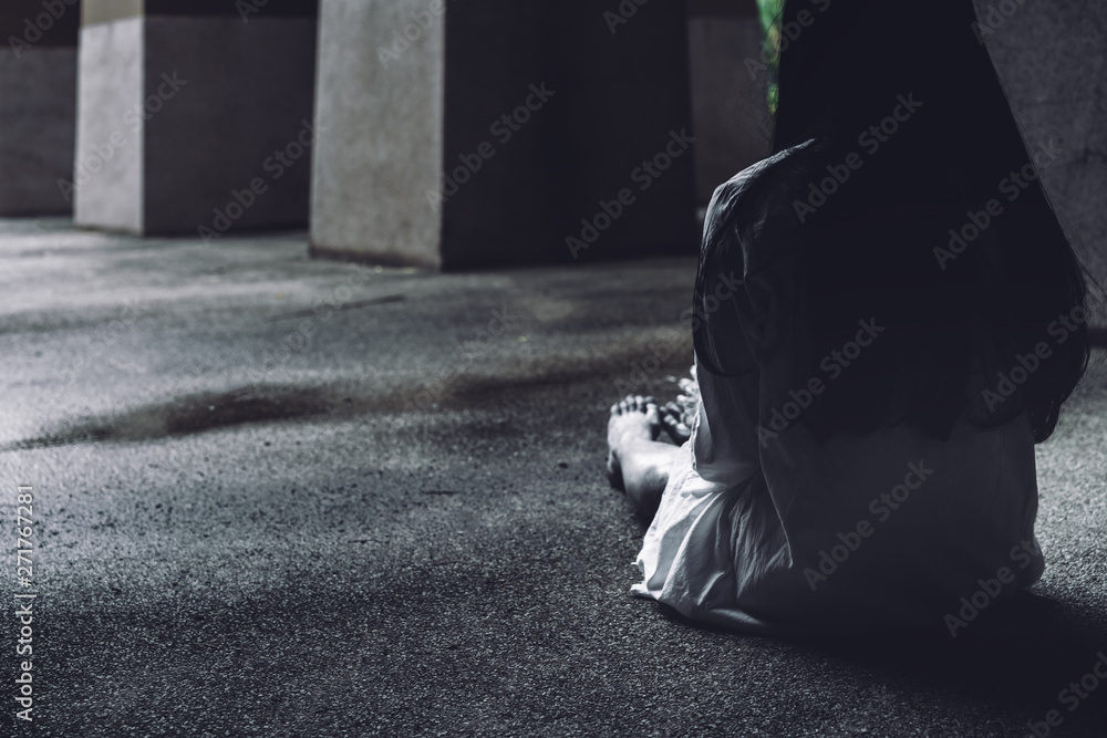 Horror scene of ghost woman death movie film halloween festival in the ...