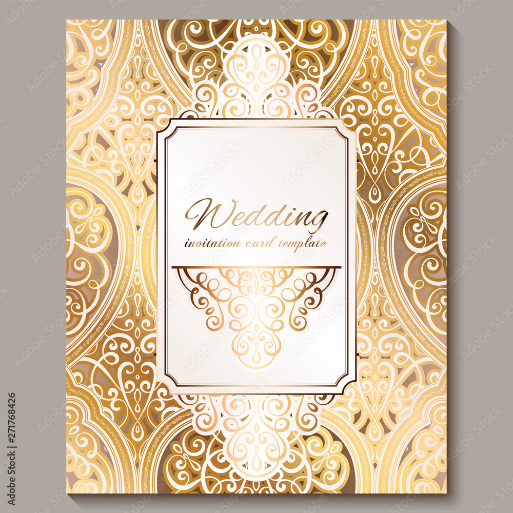 Wedding invitation card with gold shiny eastern and baroque rich ...