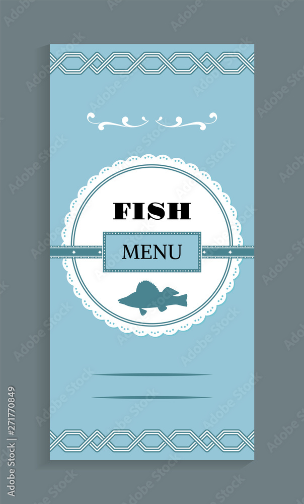 Fish menu template, vector seafood dishes list with marine animal ...