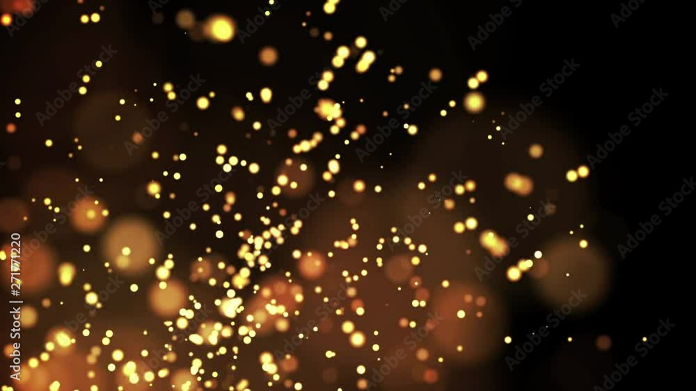 gold particles in liquid float and glisten. Background with glittering ...