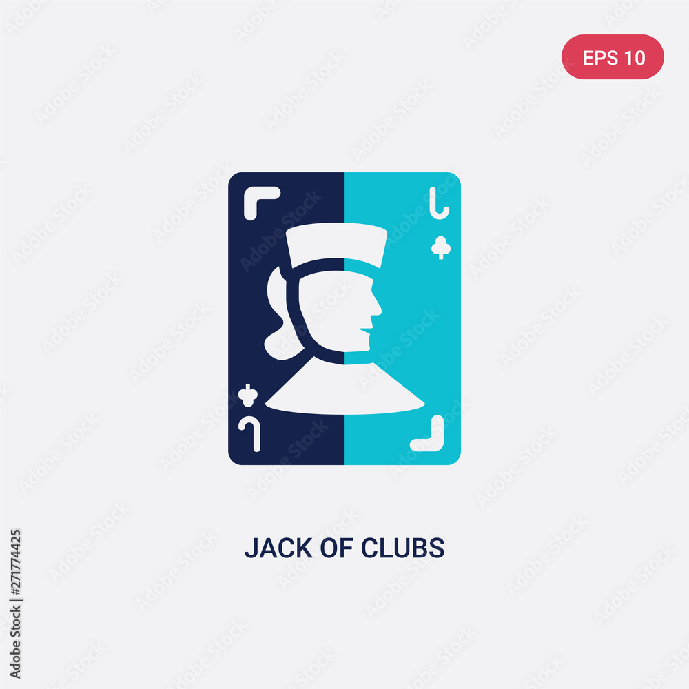 two color jack of clubs vector icon from gaming concept. isolated blue ...