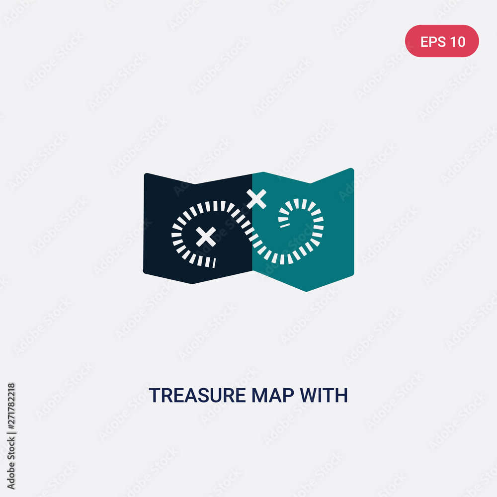 two color treasure map with x vector icon from maps and flags concept ...