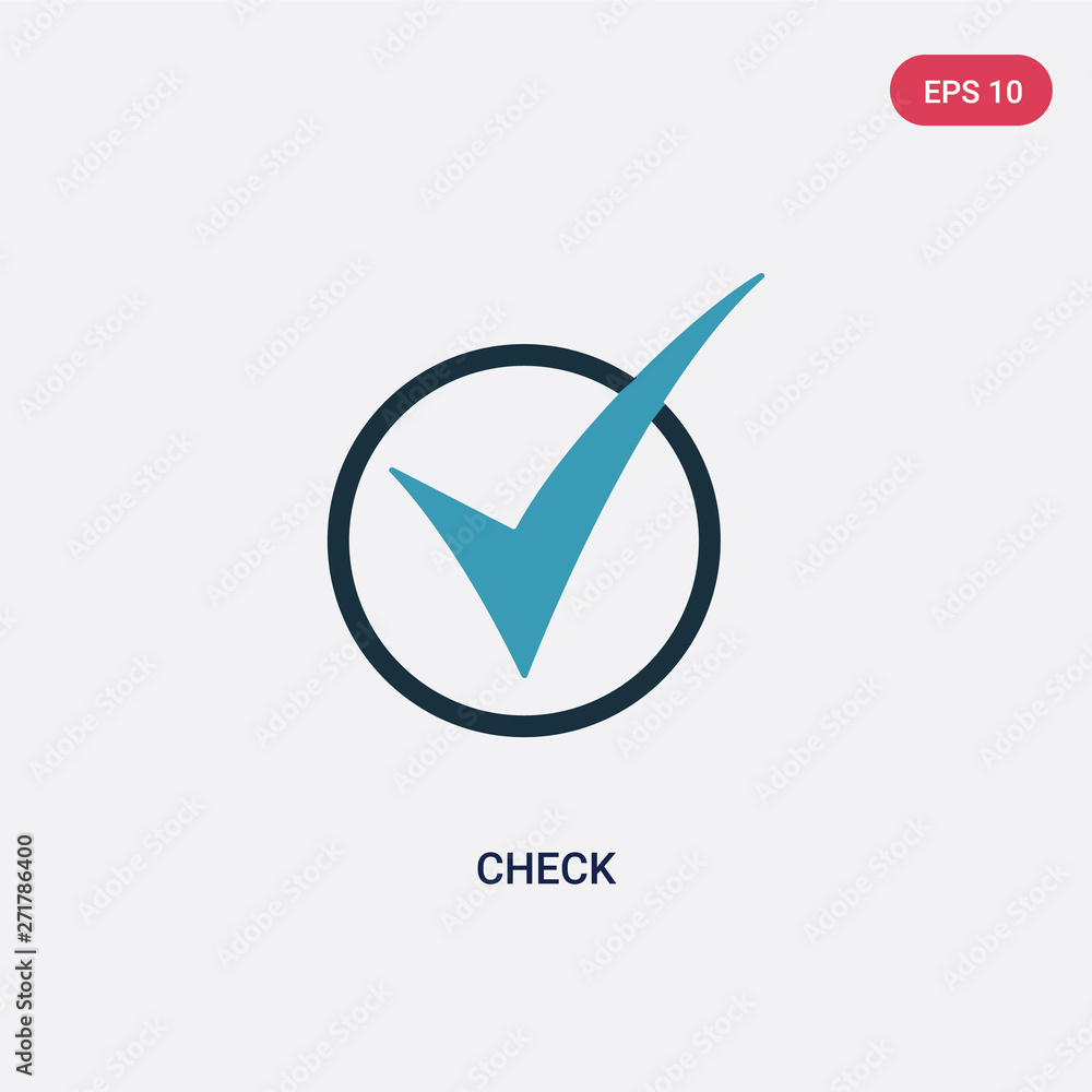 two color check vector icon from payment concept. isolated blue check ...