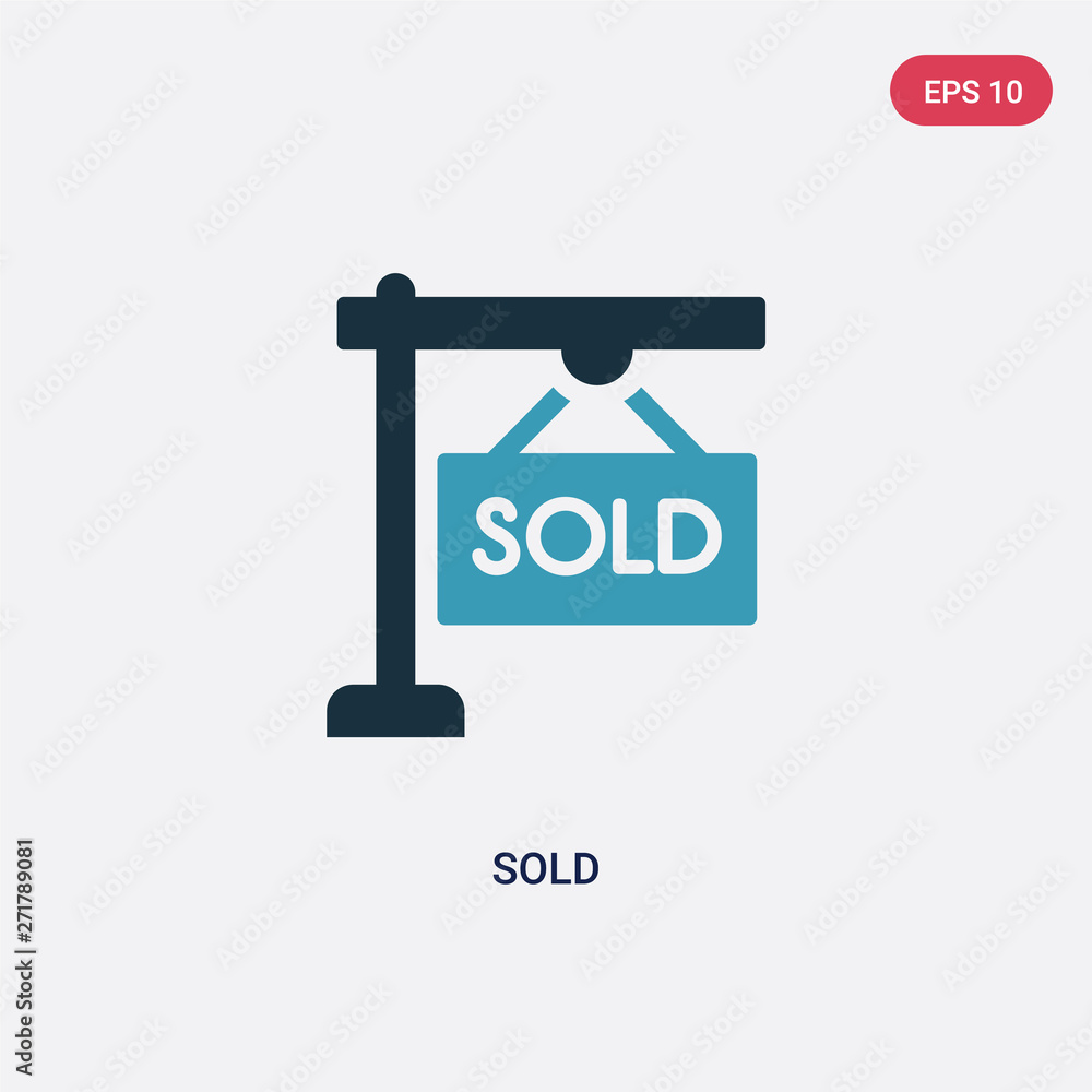 two color sold vector icon from real estate concept. isolated blue sold ...
