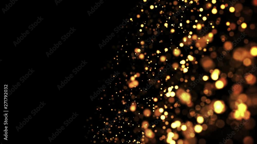 gold particles in liquid float and glisten. Background with glittering ...