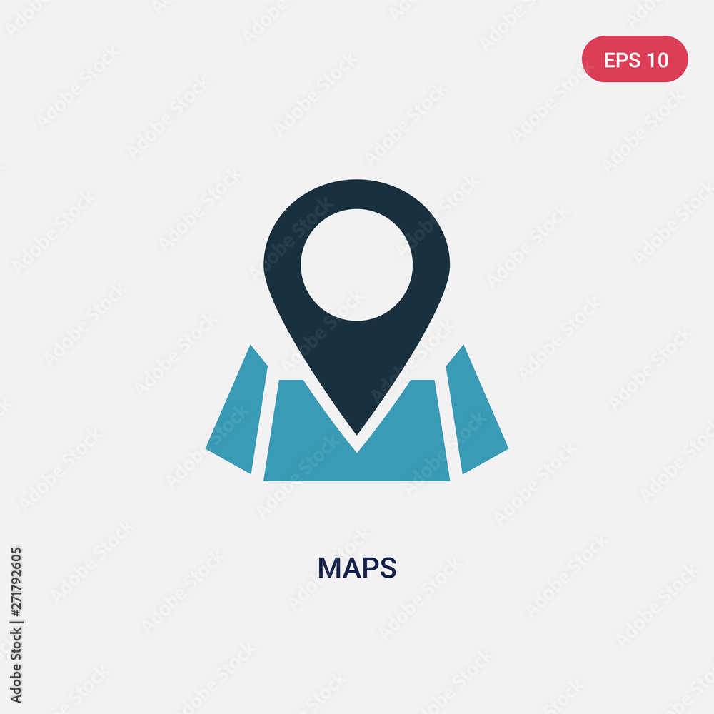 two color maps vector icon from signs concept. isolated blue maps ...