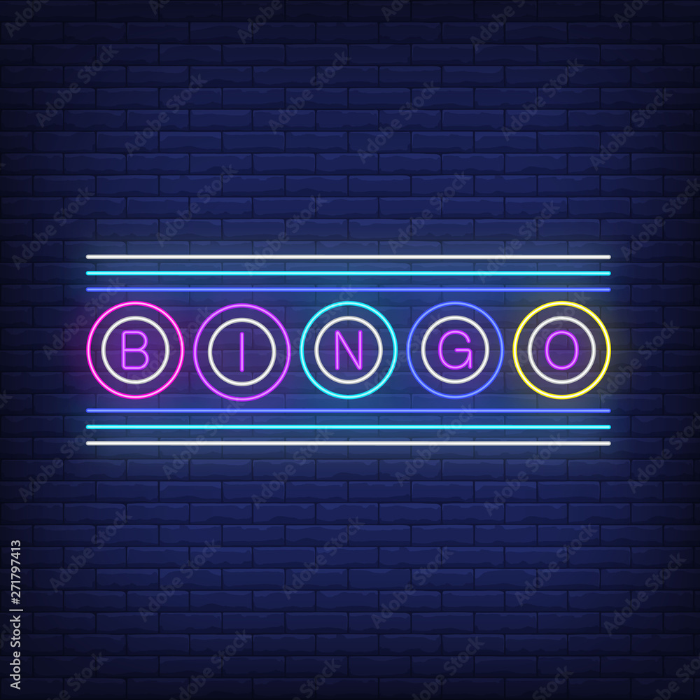 Bingo neon lettering. Gamble, lotto, entertainment design. Night bright ...