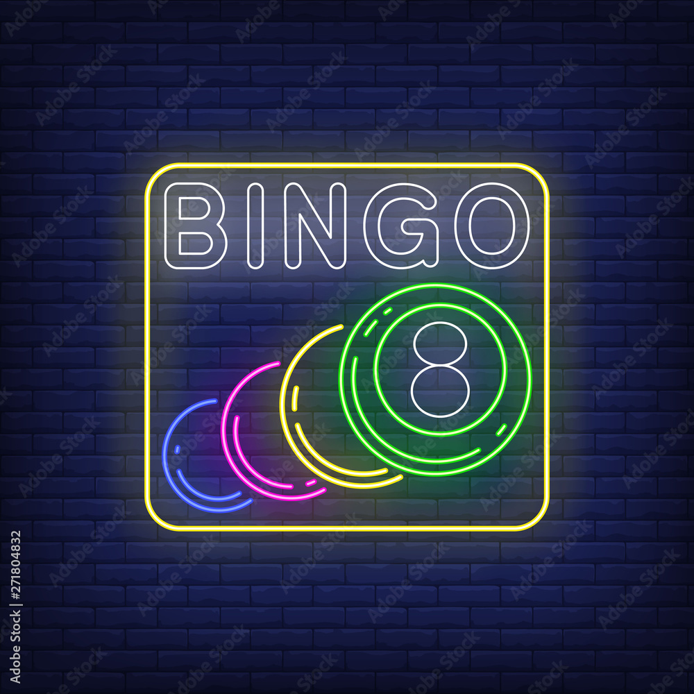 Bingo neon lettering with balls. Gamble, lotto, entertainment design ...