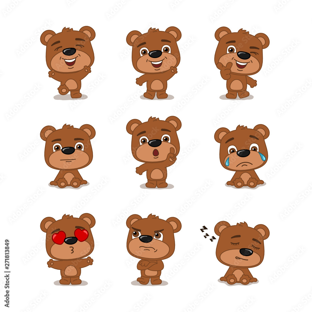 Collection of funny little bear in different poses and emotions ...