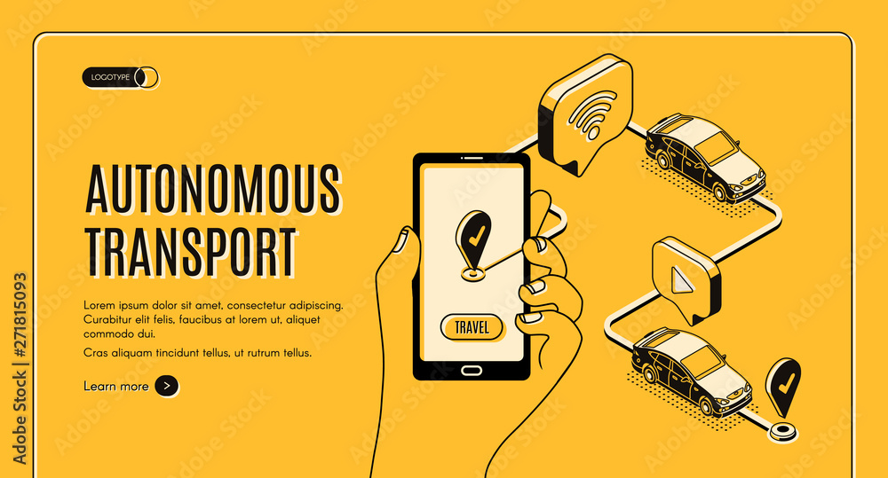 Autonomous transport, driverless car landing page. Future smart ...