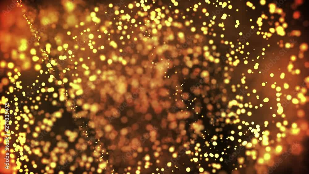 gold particles in liquid float and glisten. Background with glittering ...