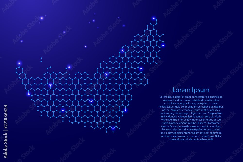 United Arab Emirates map from futuristic hexagonal shapes, lines ...