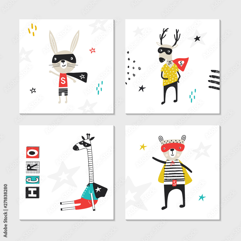 Super Hero - collection of cards with cute and fun kids super hero ...