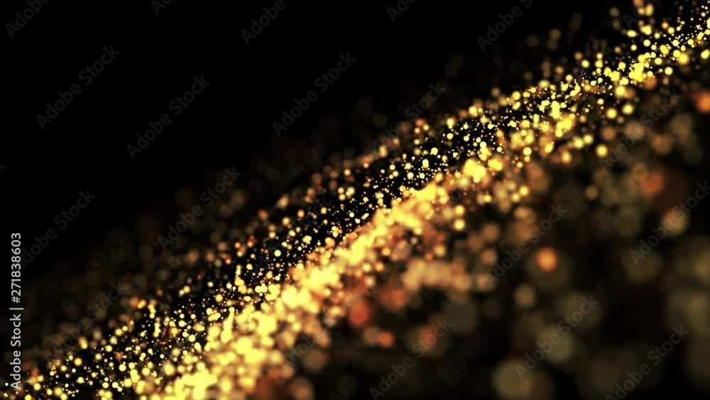 gold particles in liquid float and glisten. Background with glittering ...