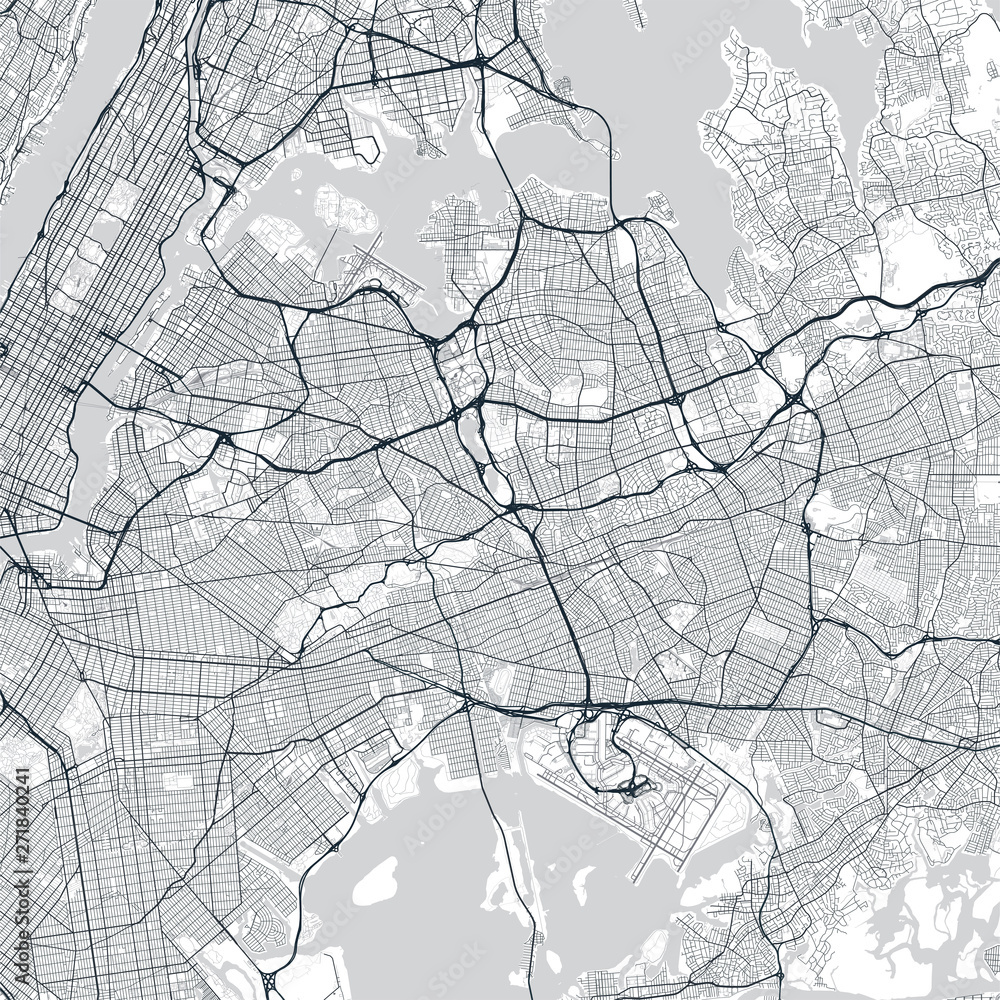 Queens map. Light map of Queens borough (New York, United States ...