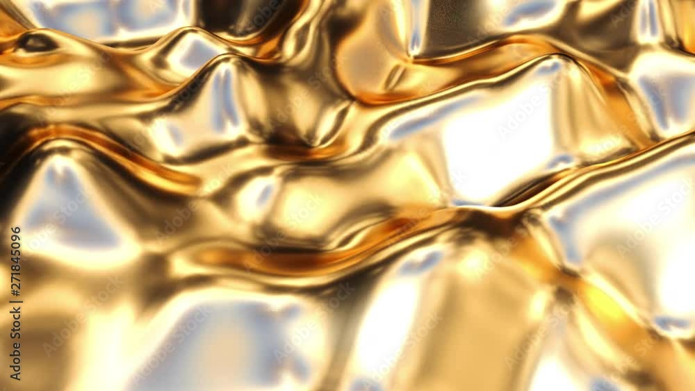 Abstract 3d liquid computer render gold material. 4k seamless looping ...