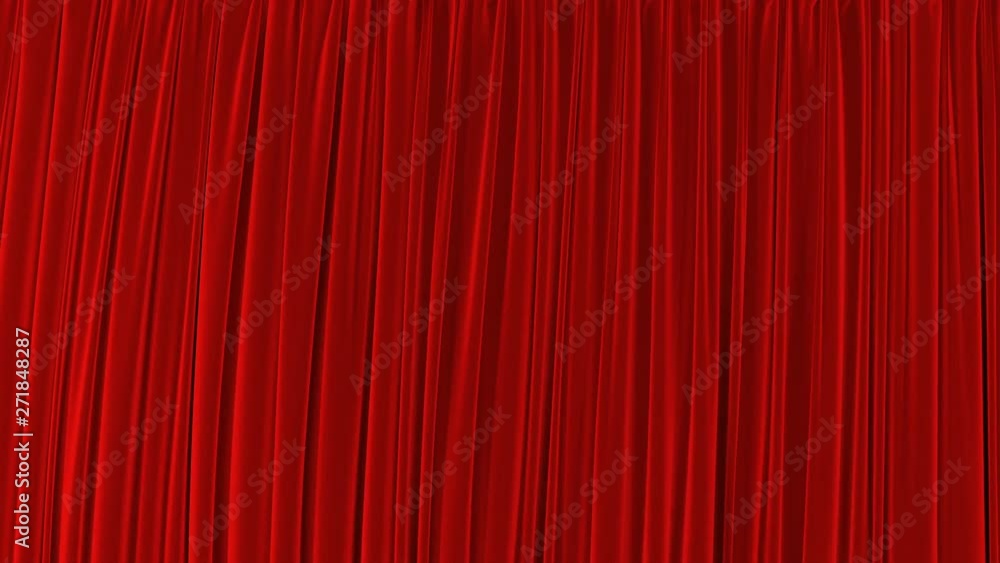Single Red Curtain Waving in Wind Opening and Closing. Beautiful 3d ...