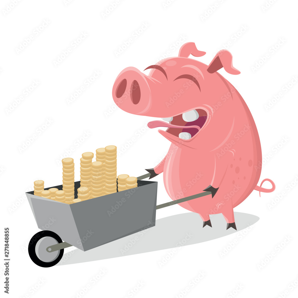 funny cartoon pig with money pushcart Stock Vector | Adobe Stock